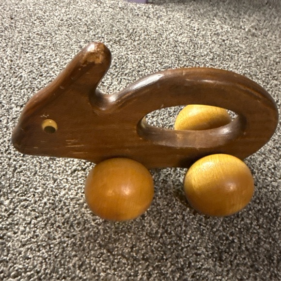 Unbranded | Toys | Vintage Wood Pull Toy Rabbit Bunny Push Wheel 2 Tone ...